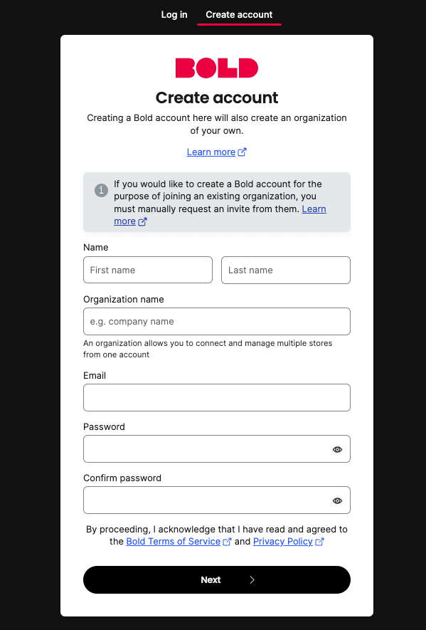 Create & Connect a Bold Account – Bold Commerce Help Center