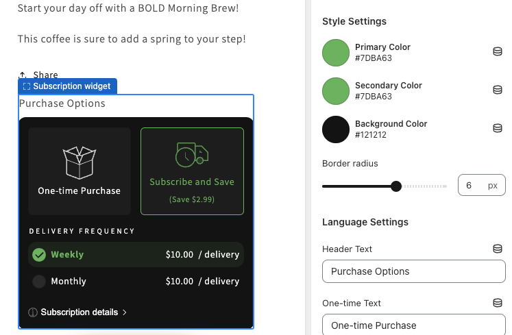 Customize the Subscription Widget App Block – Bold Commerce Help Center